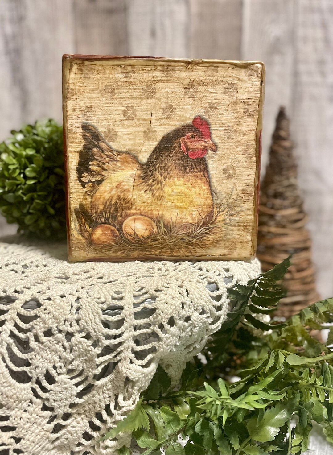 Vintage Country Hen, Kitchen Tier Tray Decor, Farm Tray Folkart Canvas ...