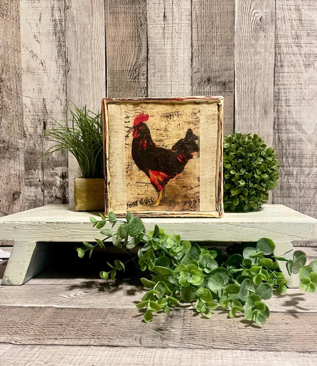 Primitive Folk Art Rooster Canvas, Rustic Kitchen Home Decore ...