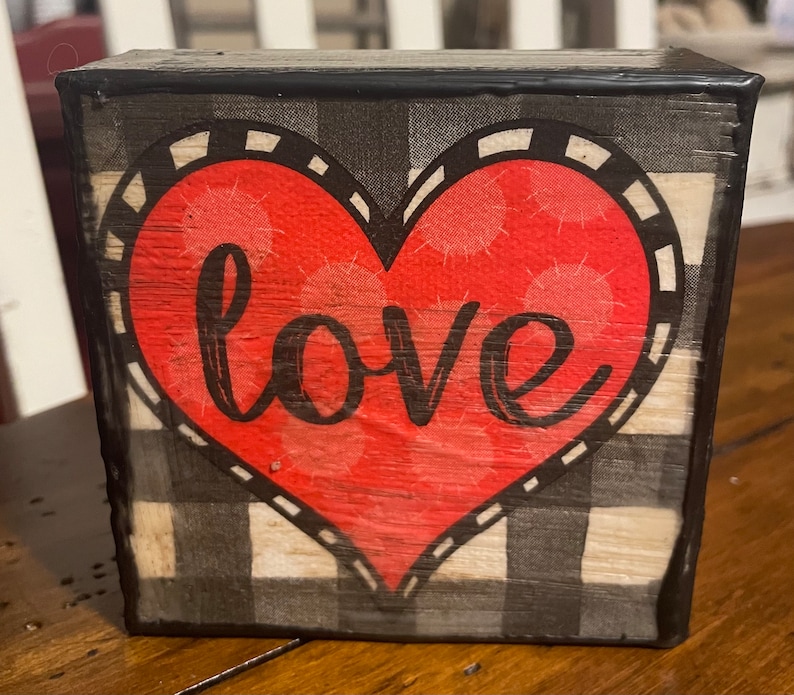 Buffalo Check Heart, Valentines Day Decor, Tier Tray Decor, Encaustic ...