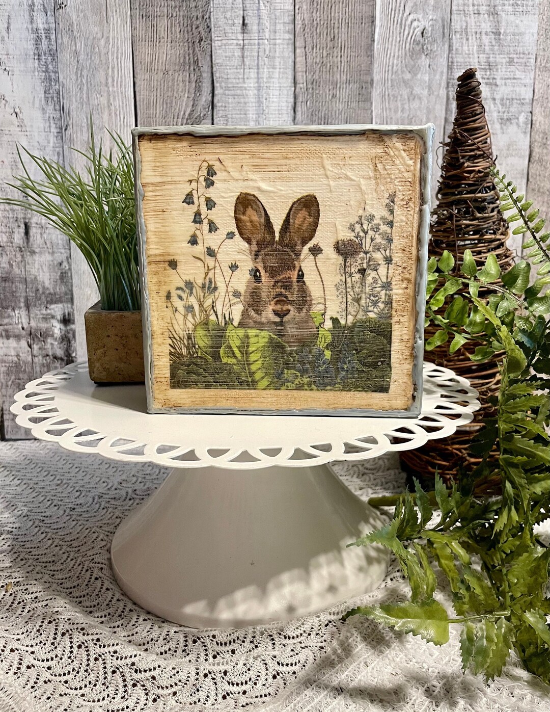 Cottage Garden Bunny Table & Tray Decor, Farmhouse Decorator Spring ...