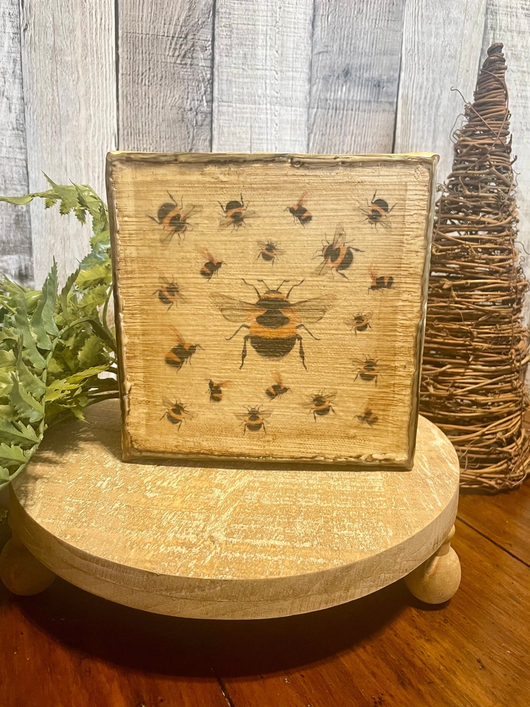 Summer Tier Tray Decor Primitive Bee Canvas, Honey Bee Farmhouse ...