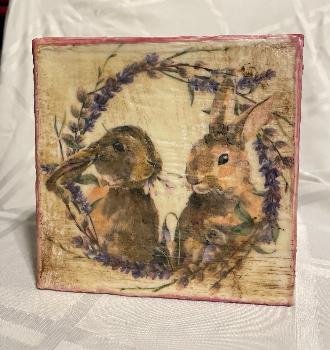 Lavender Vintage Bunnies Bunny Decor, Rabbit Decor, Spring Decor ...