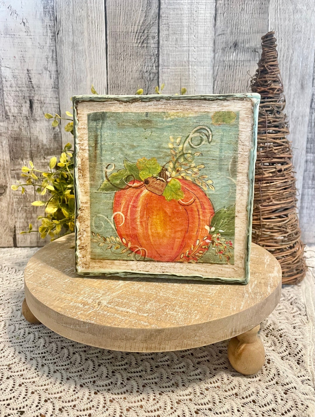 Fall Decorating, Fall Home Decore, Fall Tier Tray Vintage Style Pumpkin ...