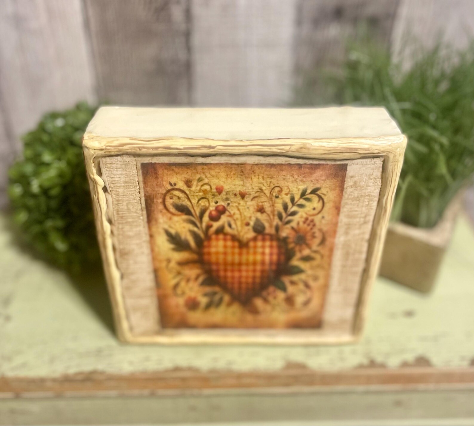 Primitive Valentine Day Folk Art Heart Canvas, Rustic Home Decore ...