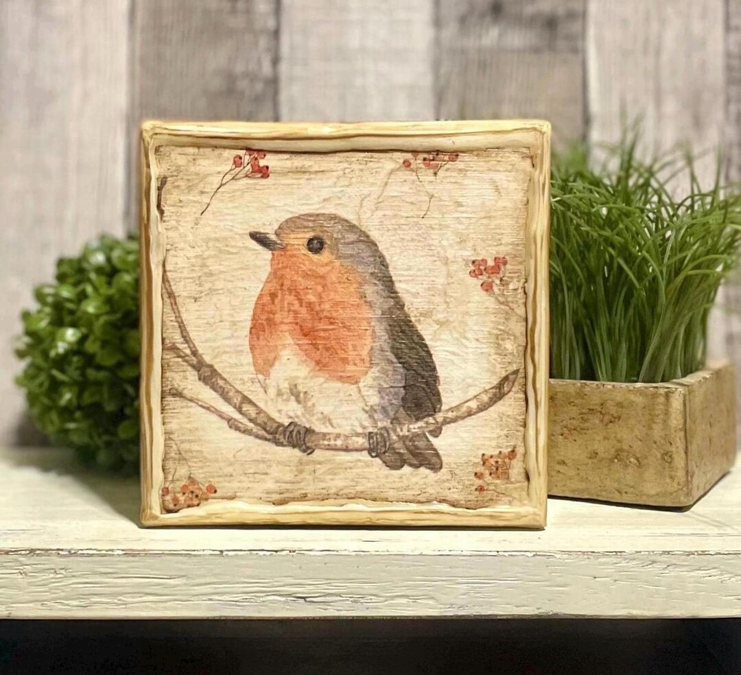 Charming Rustic Farmhouse Robin Table Home Decore, Cottage Sparrow Tray ...