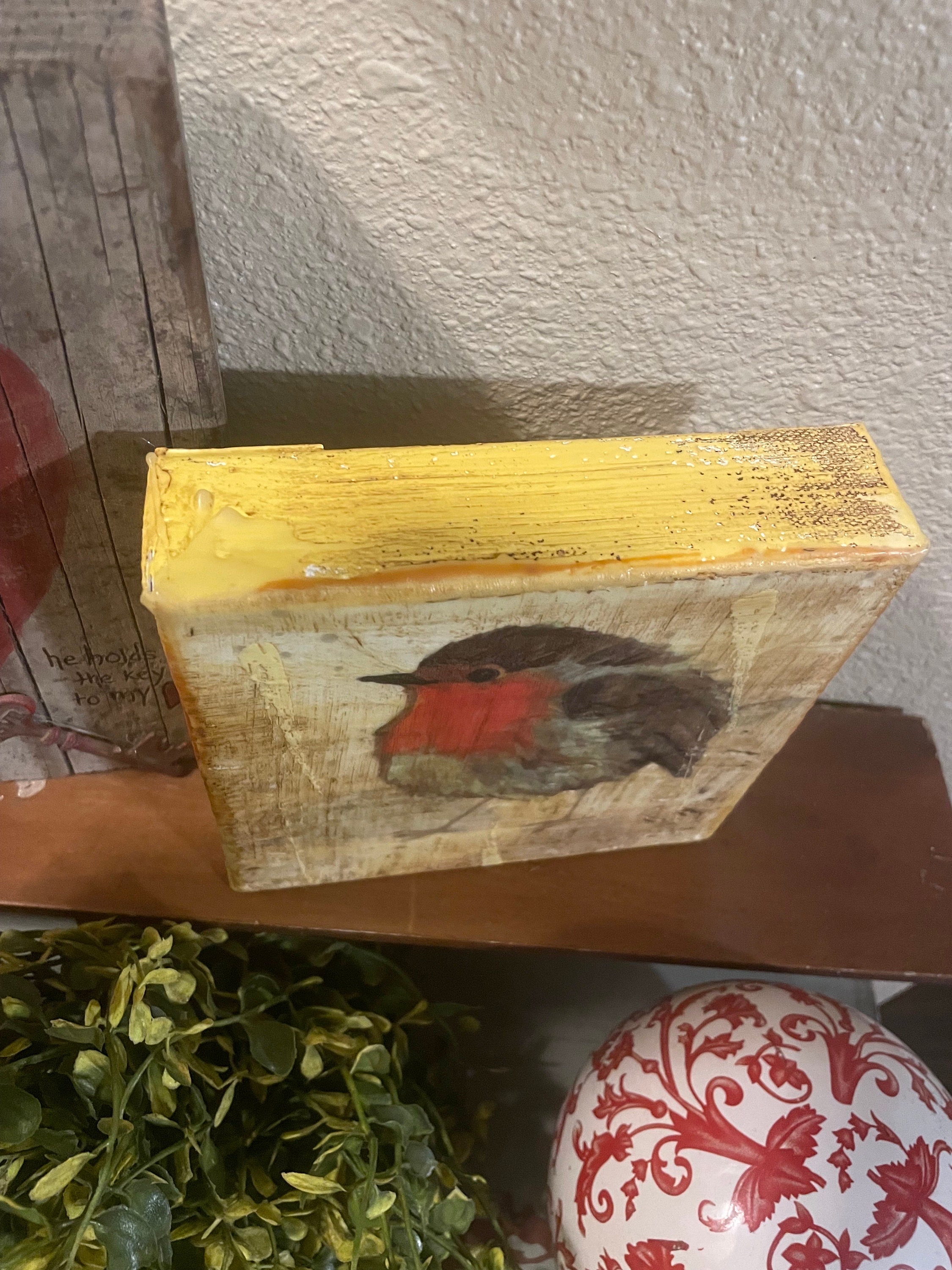 Chubby Robin 6x6 Encaustic Art Canvas,cute Robin Theme Spring Sign ...