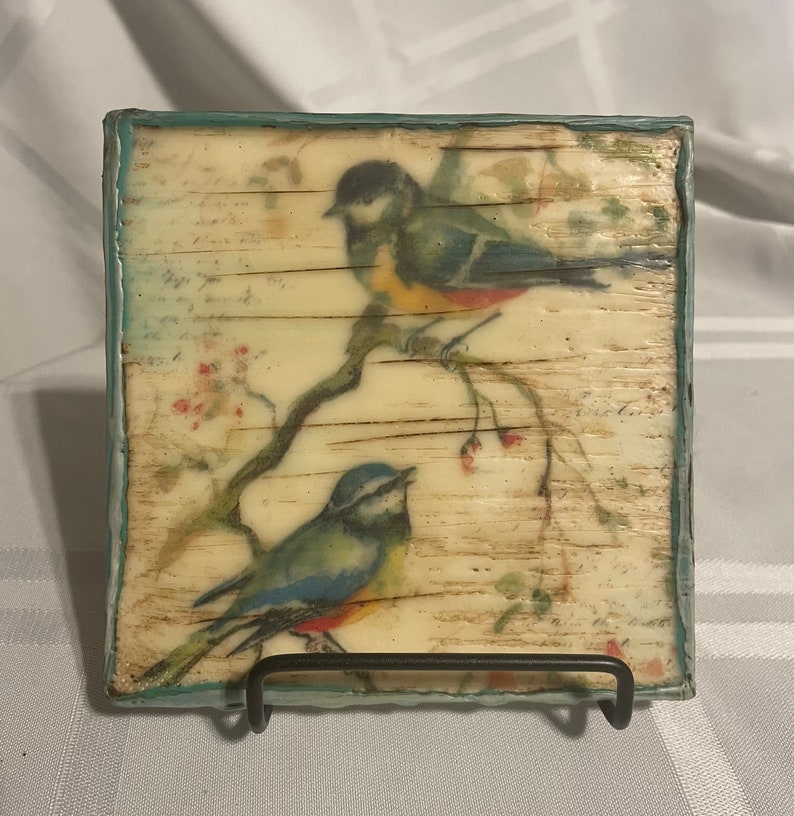 Tiered Tray Decor Blue Bird Tile With Stand, Bluebird, Vintage Birds ...