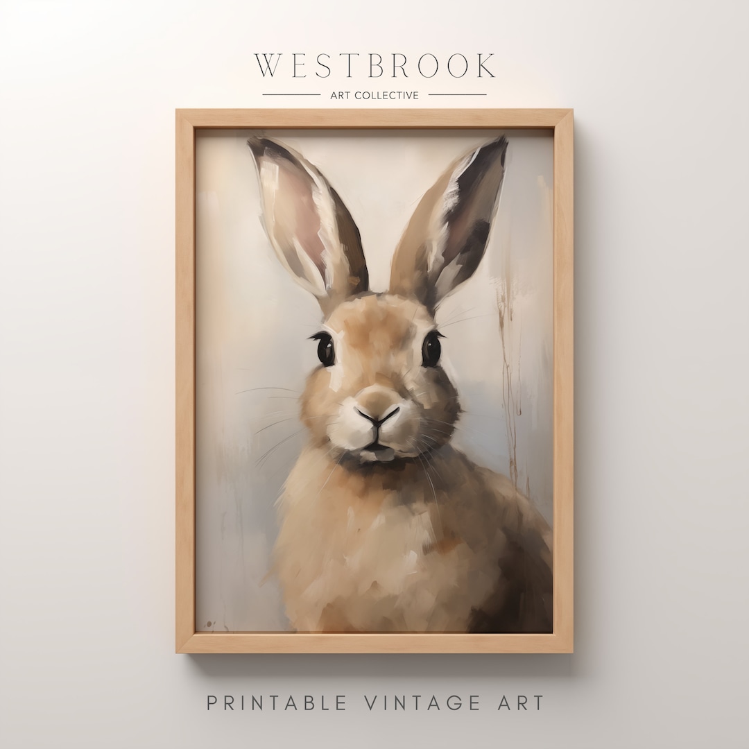 Printable Spring Bunny Wall Art, Vintage Rabbit Painting, Country ...