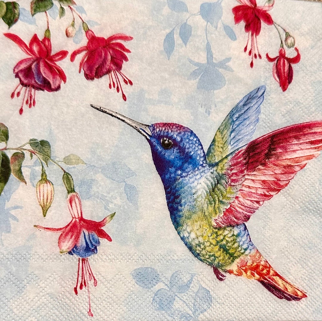 Hummingbird With Pink Flowers Cocktail Napkin Decoupage Party Craft - Etsy