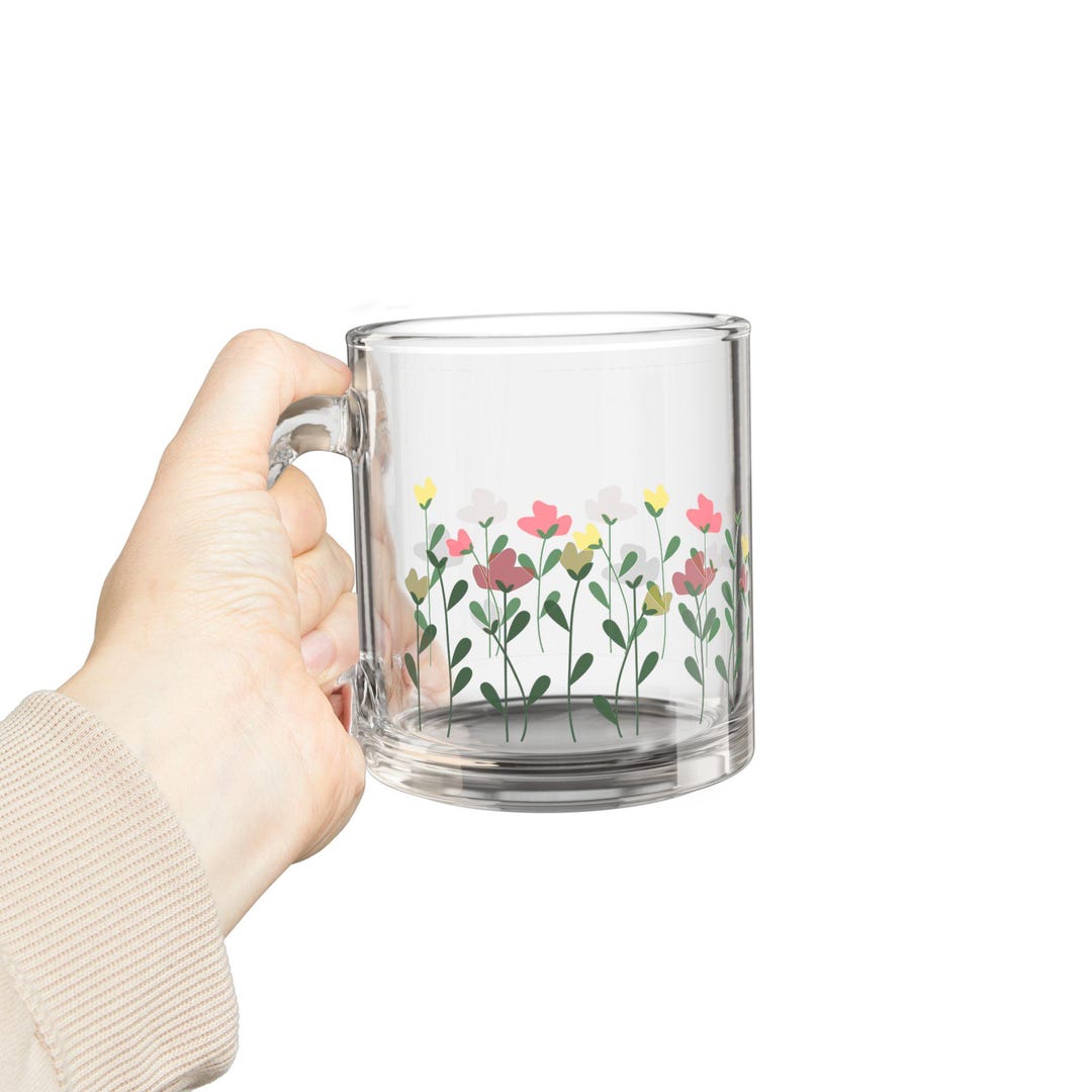 Clear Flower Glass Mug, 10oz - Floral Tea Cup, Coffee Mug, Garden Lover ...