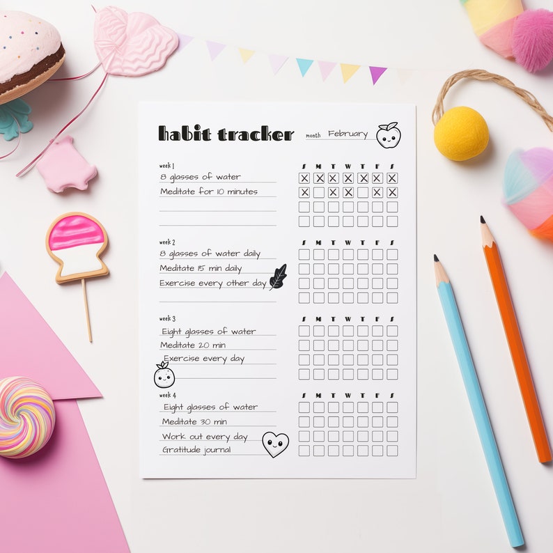 Kawaii Habit Tracker Journal Printable Digital Download - Etsy