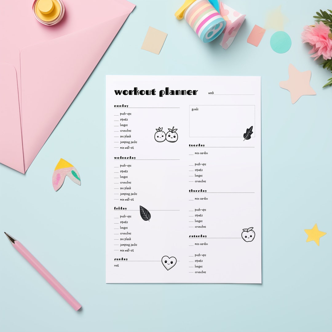 Kawaii Workout Planner Printable - Etsy