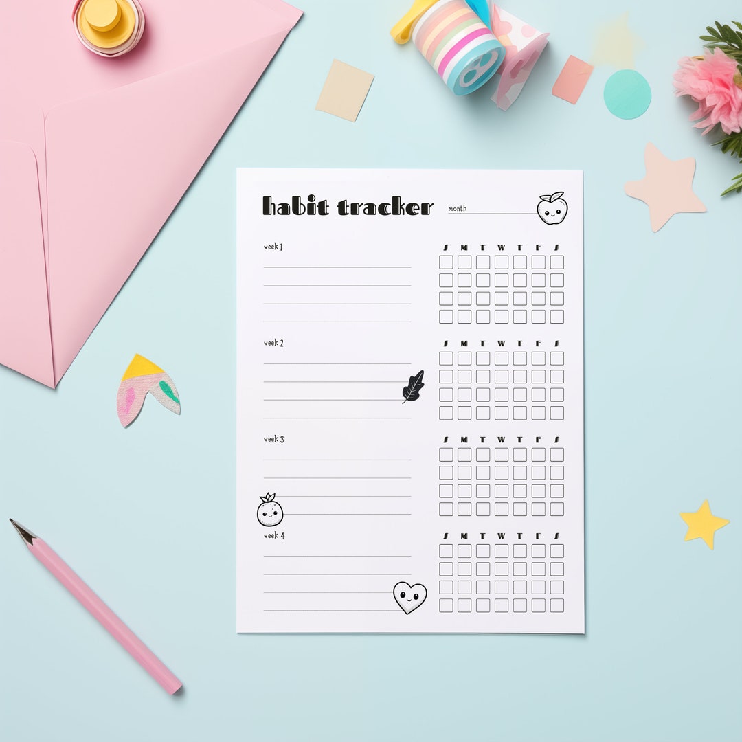 Kawaii Habit Tracker Journal Printable Digital Download - Etsy