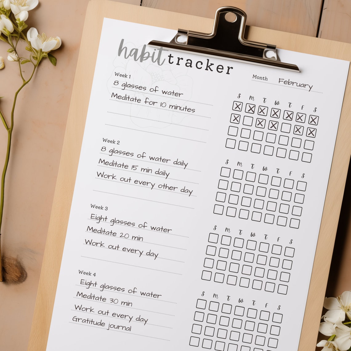 Floral Habit Tracker Printable - Etsy