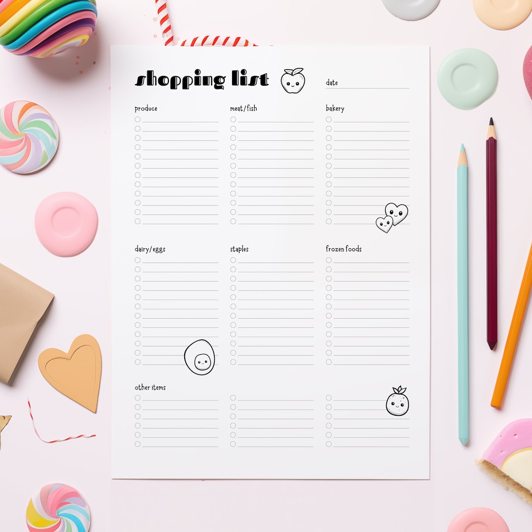 Kawaii Grocery Shopping List | Cute Printable PDF | Adorable Meal ...