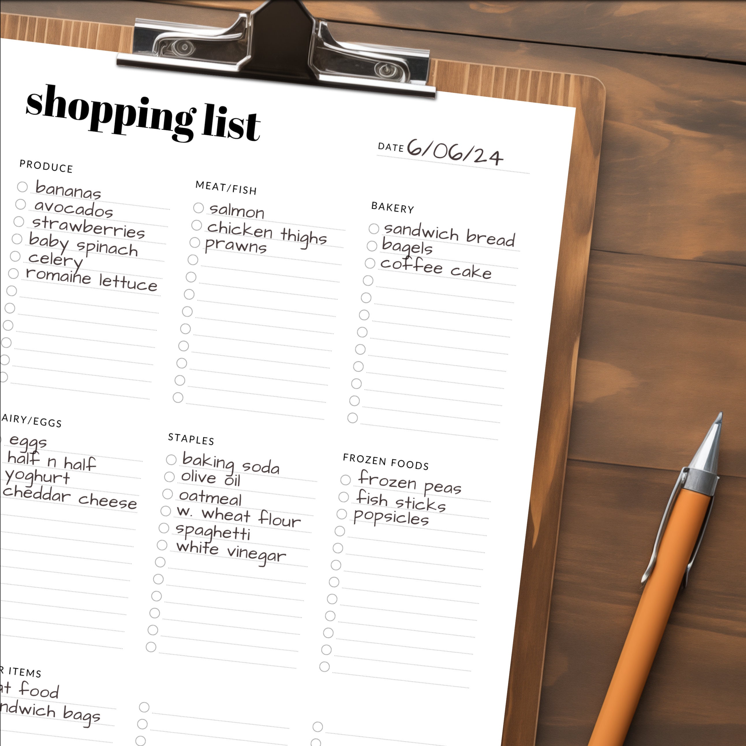 Minimalist Grocery Shopping List | Modern Kitchen Organizer | Printable ...