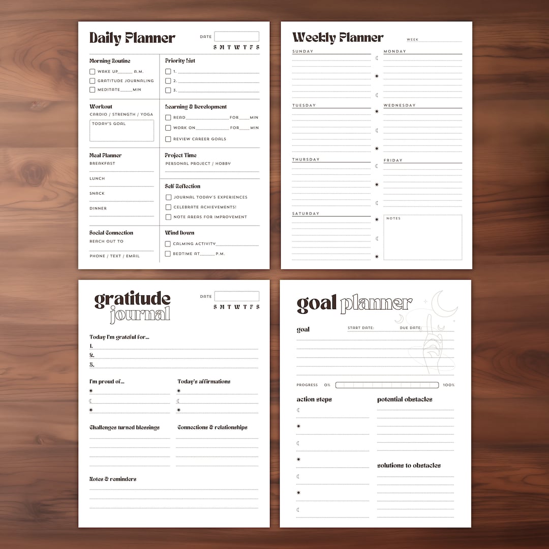 Boho Four Pack Bundle - Daily, Weekly, Gratitude, and Goal Planners ...