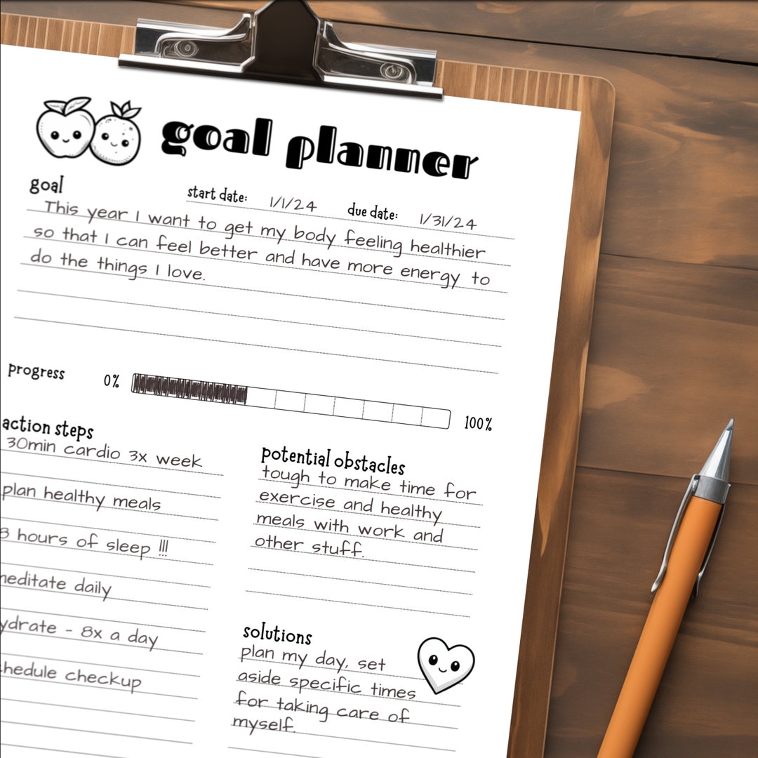 Kawaii Digital Goal Planner - Printable Action Setting Planner for Cute ...