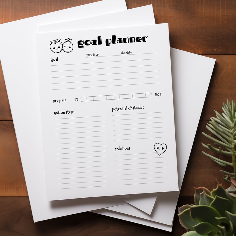 Kawaii Digital Goal Planner - Printable Action Setting Planner for Cute ...