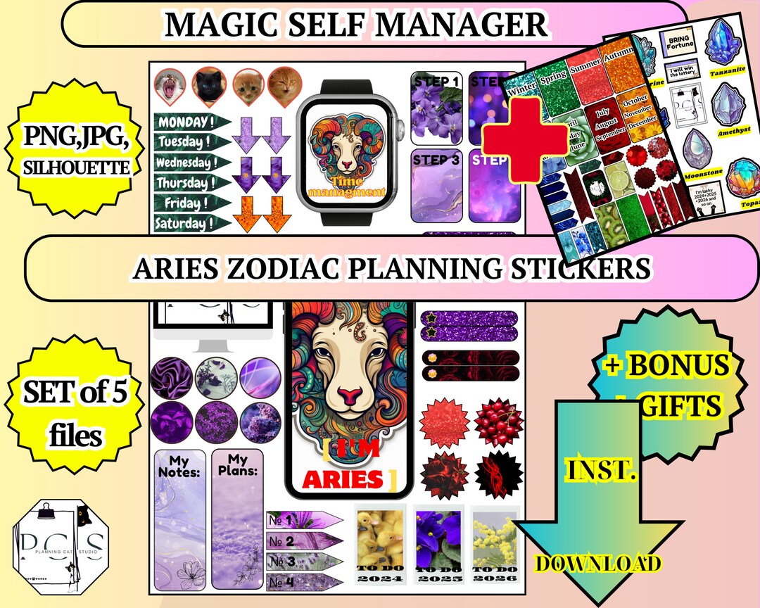 ARIES PLANNER Stickers, Zodiac Stickers Png, Planner Sticker Bundle ...