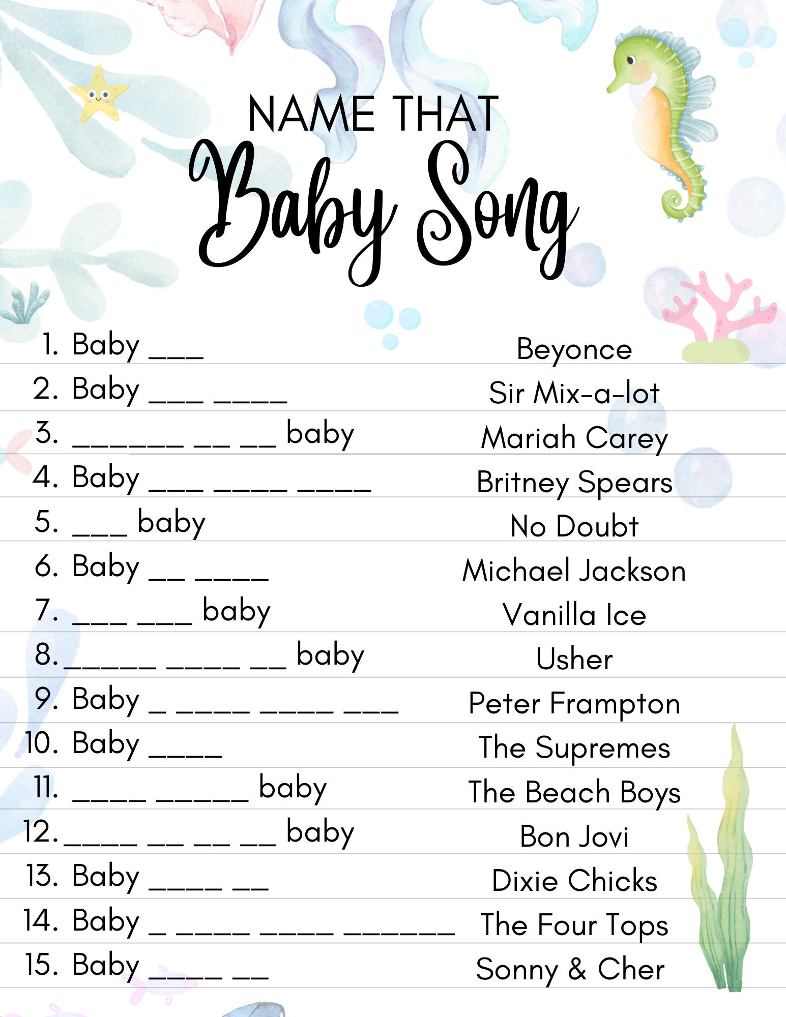 Under the Sea Baby Shower Games (5) - Etsy