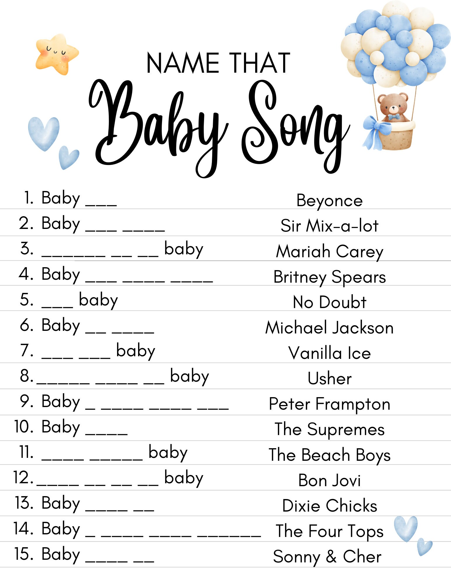 BLUE Themed Baby Shower Games (5) - Etsy