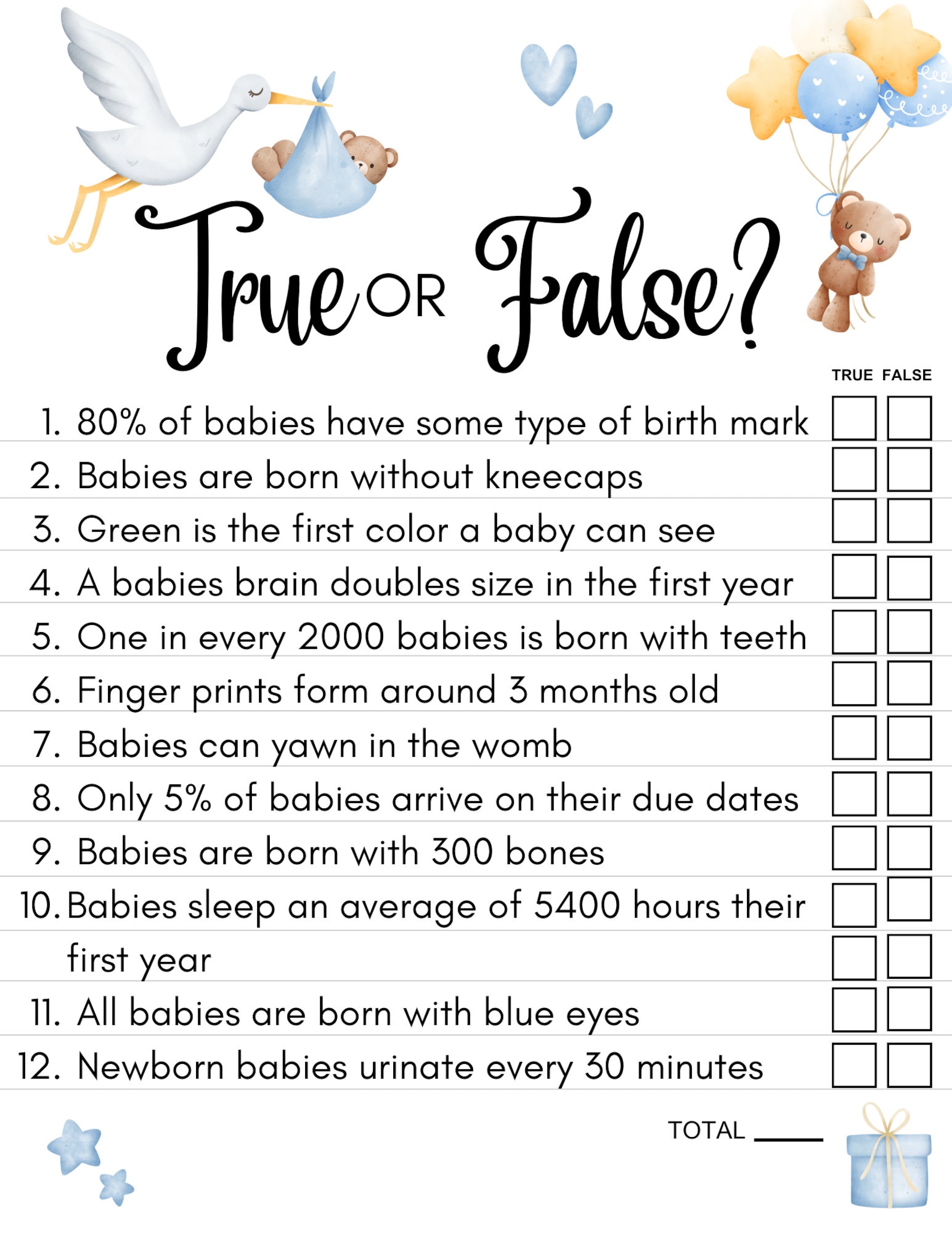 BLUE Themed Baby Shower Games (5) - Etsy