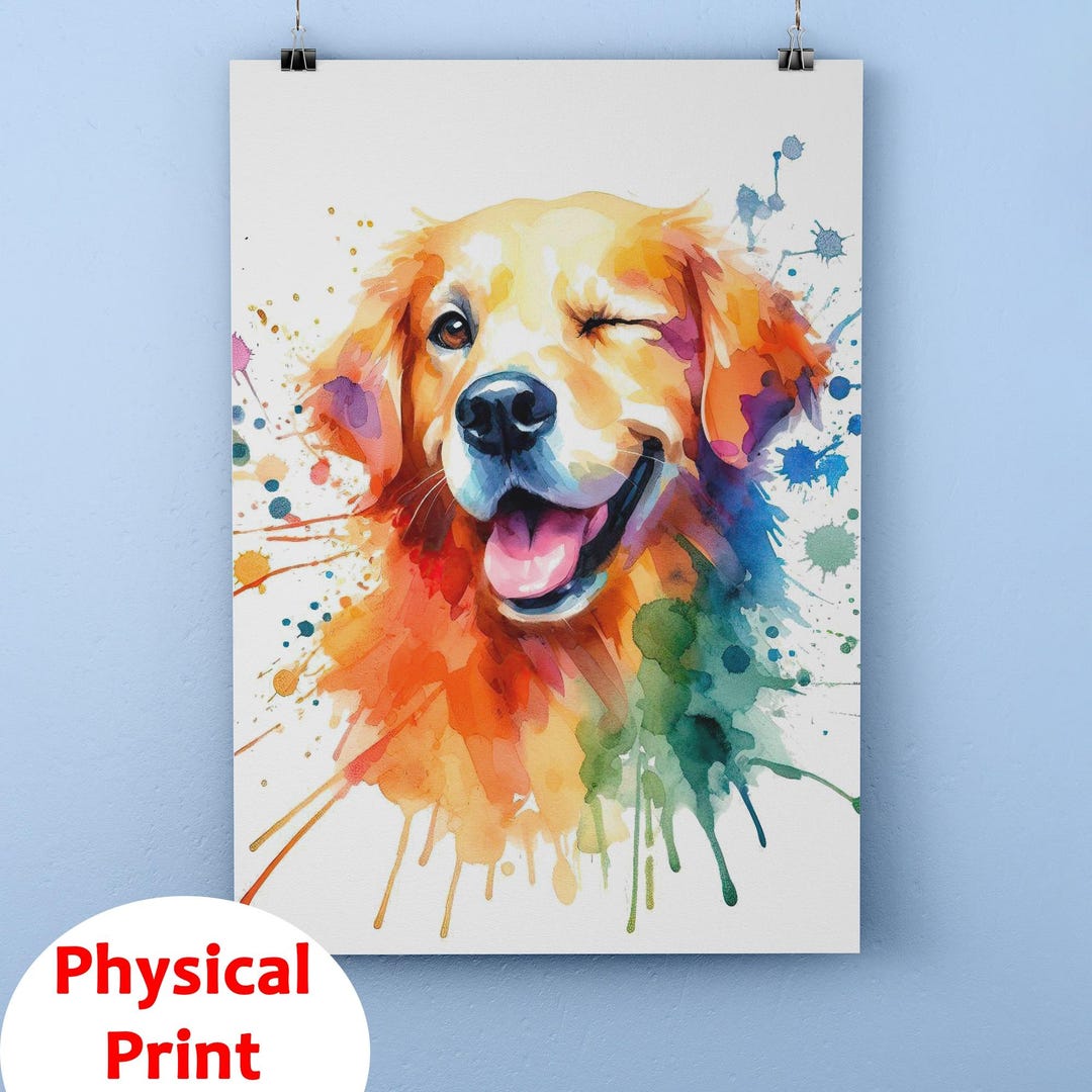 Winking Golden Retriever Watercolor Painting Print, Distinctive Dog ...