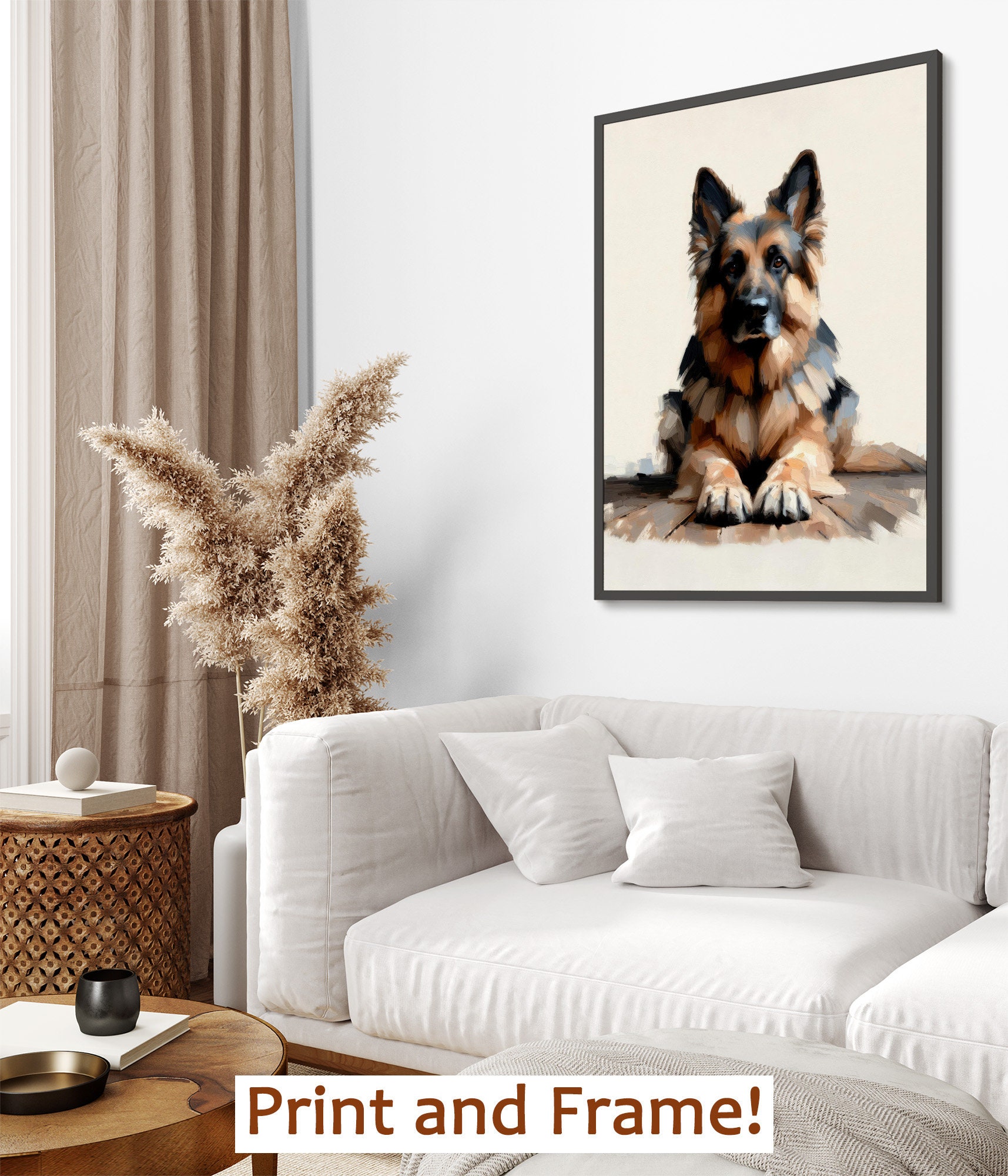 Cute German Shepherd Art Print, German Shepherd Sketch, Dog Canvas, Pet ...
