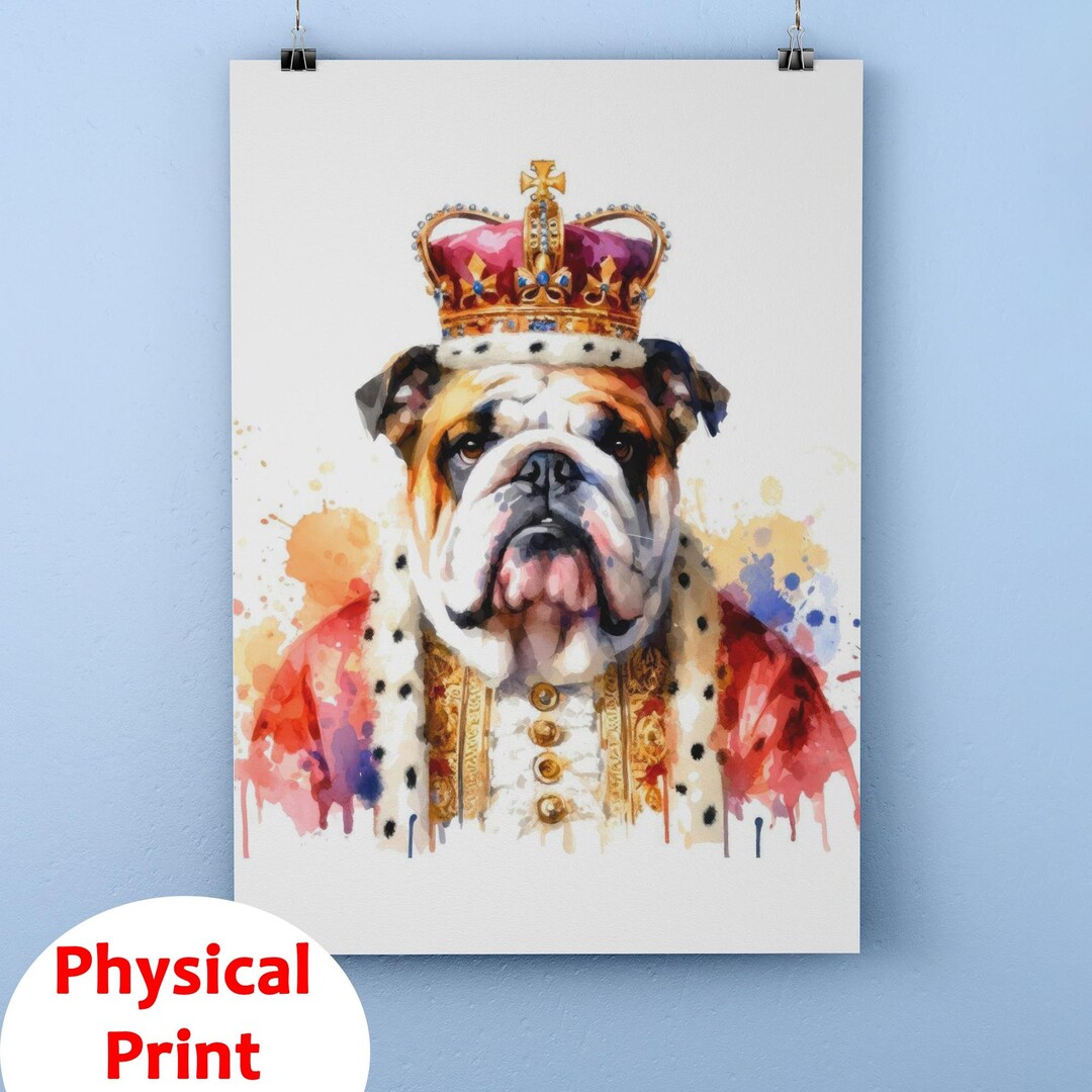 Regal Bulldog Watercolor Art Print, Premium Dog Drawing, Cute Pooch ...