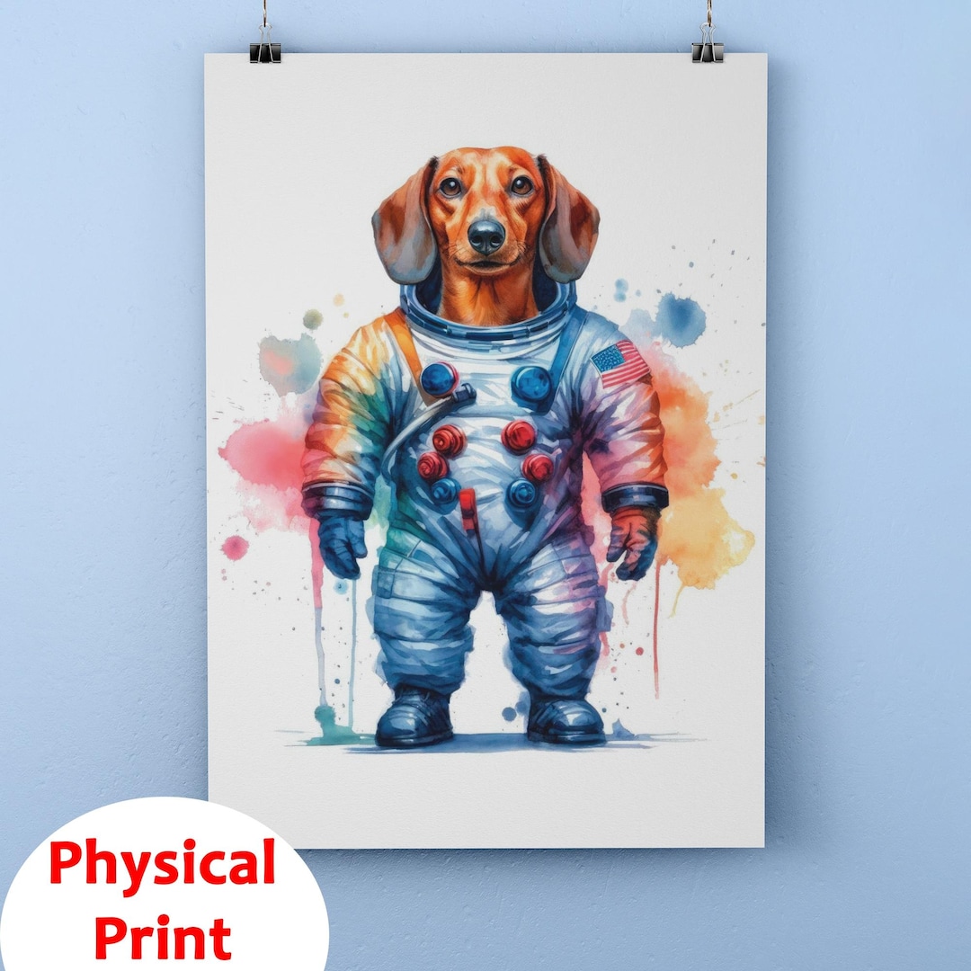 Dachshund in Astronaut Suit Watercolor Physical Print, Stylish Dog Painting, Minimalist Canine ...