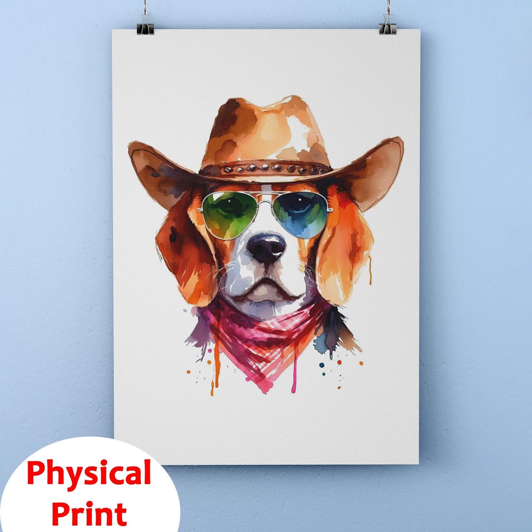 Beagle With Cowboy Hat Watercolor Physical Print, Exquisite Dog ...