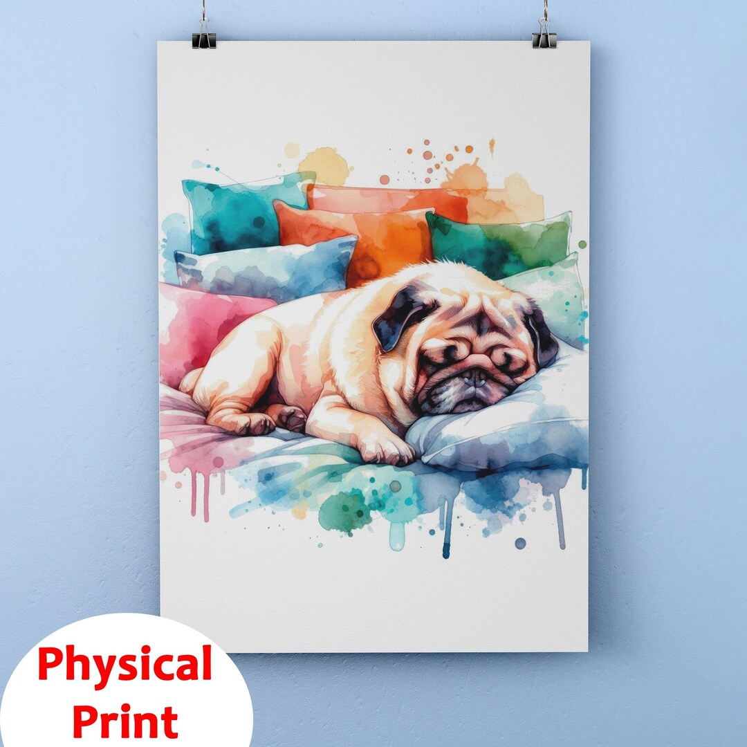 Sleeping Pug Watercolor Painting Print, Exquisite Dog Canvas, Lovely ...