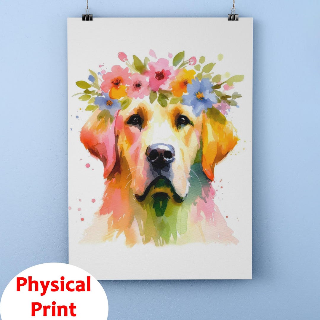 Labrador Retriever With Spring Crown Watercolor Digital Print ...