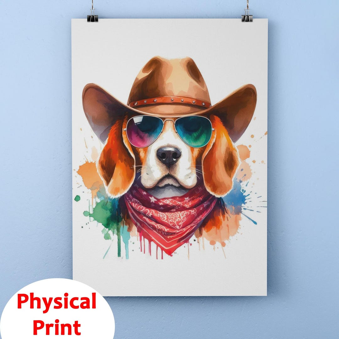 Cowboy Beagle Watercolor Painting Print, Premium Dog Poster, Cute Pooch ...