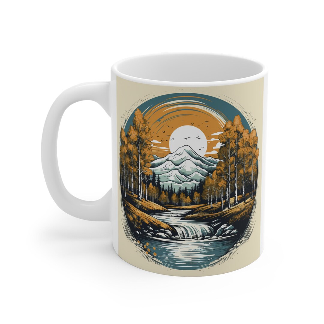 Autumn River Landscape Ceramic Mug Serene Fall Scenery Drinkware, Fall ...