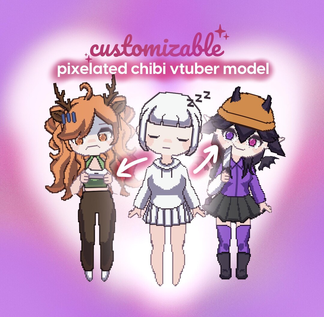 CUSTOMIZABLE PIXEL VTUBER Chibi Model Fullbody Changeable Anime Female ...