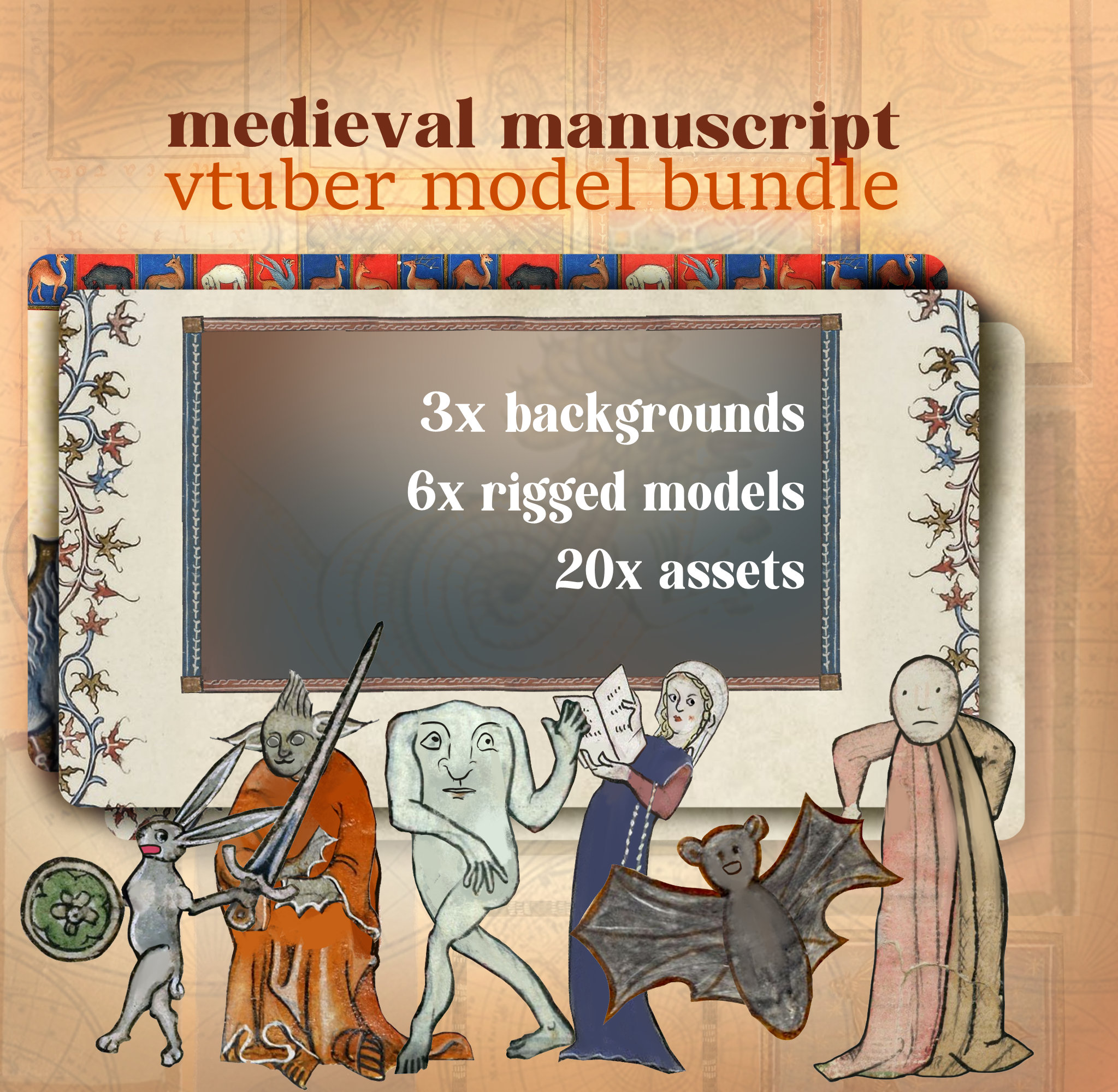 MEDIEVAL VTUBER MODEL Bundle - Streaming Pack With Models, Backgrounds & Assets - Silly Funny ...