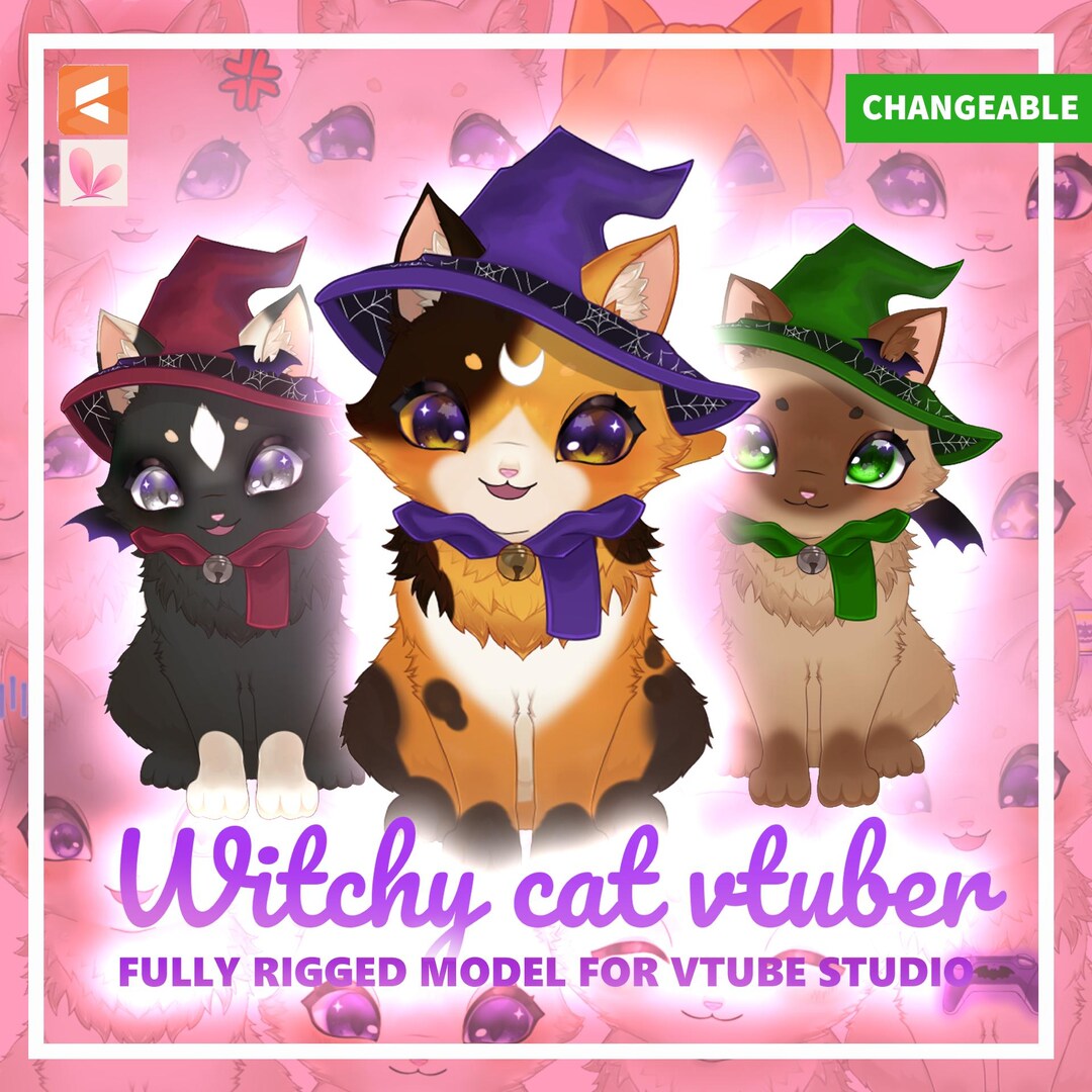 Cute Witchy Cat Vtuber Model - Customizable Fully Rigged With ...