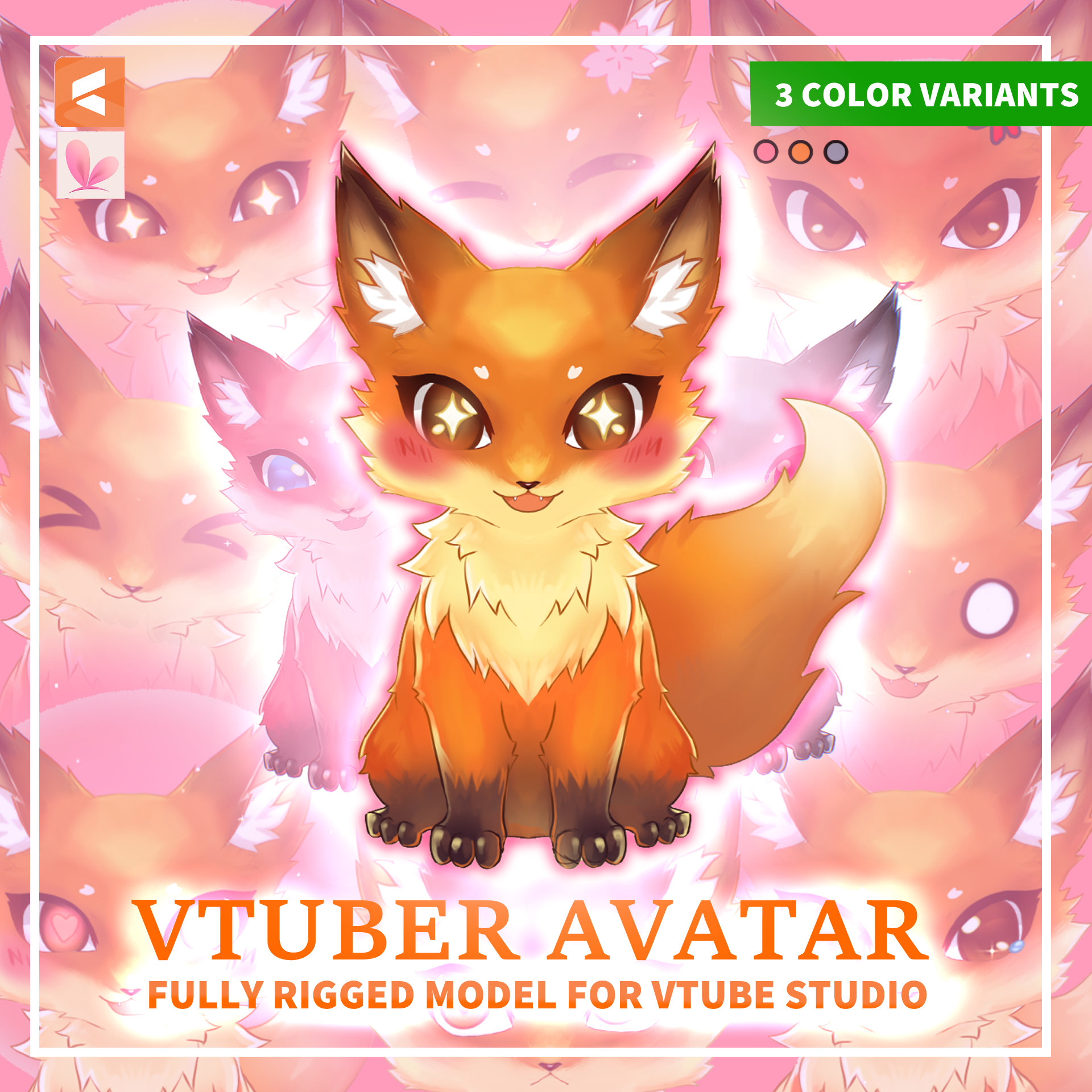 CUSTOMIZABLE FOX VTUBER Animal Mascot Avatar Fully Rigged Chibi Animal ...