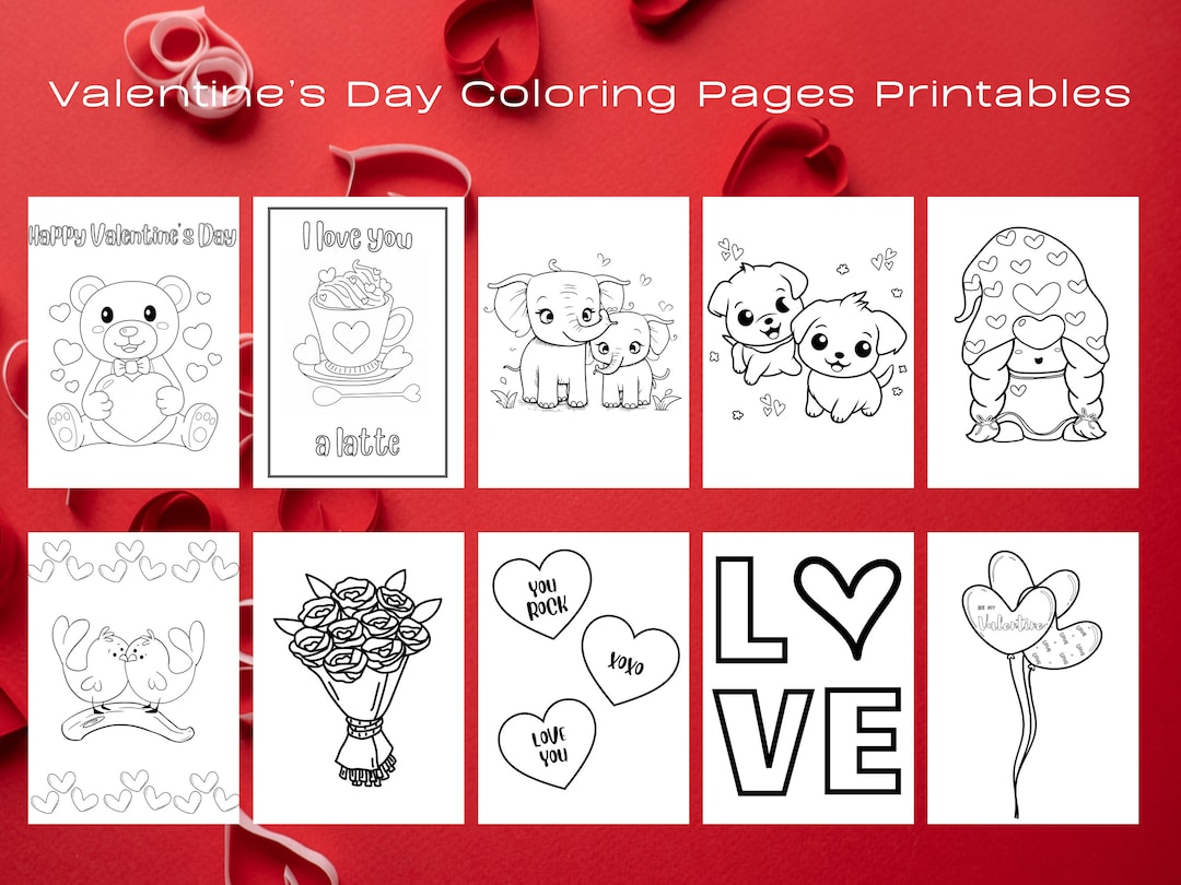 10 Valentine's Day Coloring Page Set - Instant Download -kids Activity ...