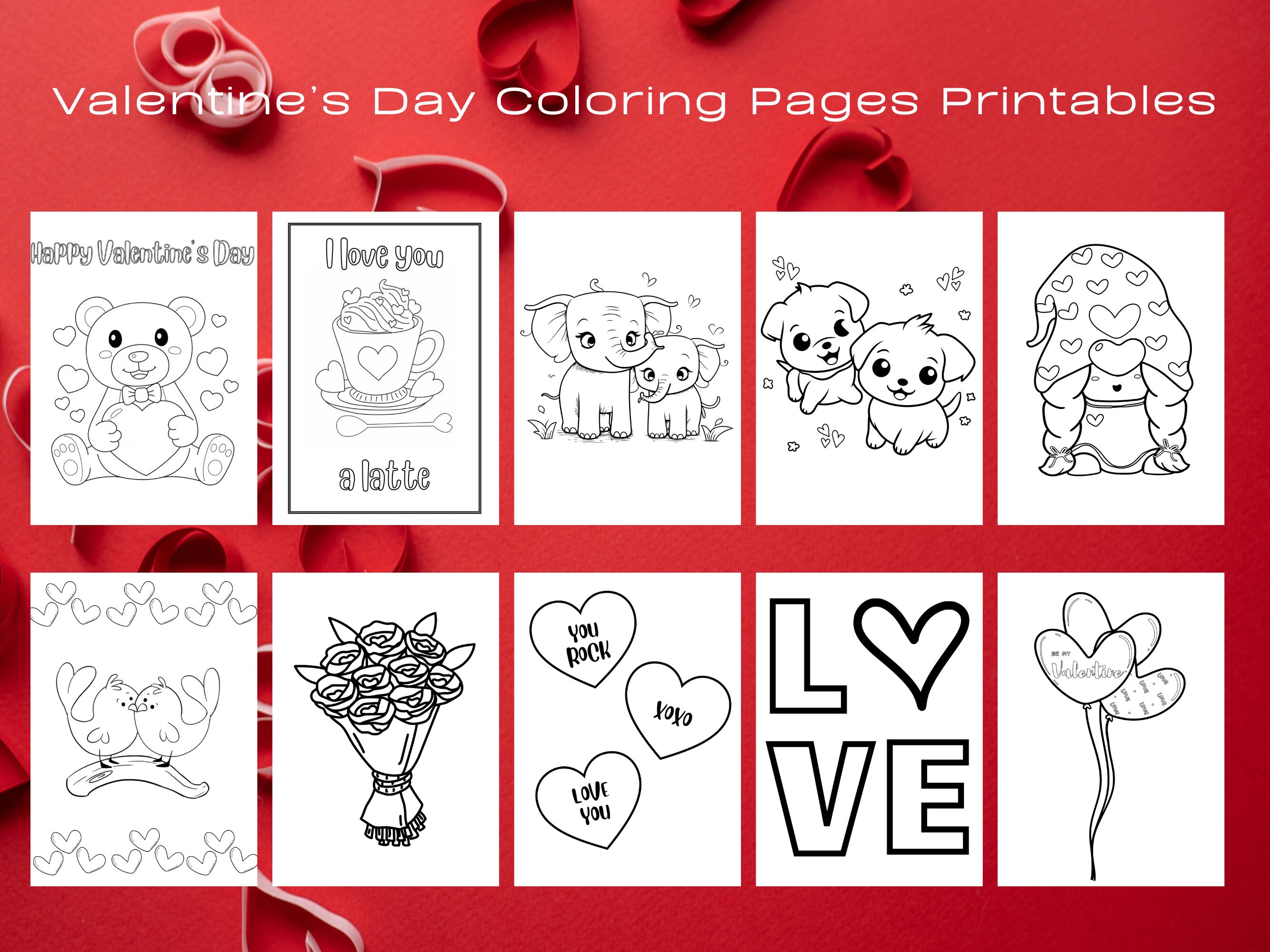 10 Valentine's Day Coloring Page Set - Instant Download -kids Activity ...