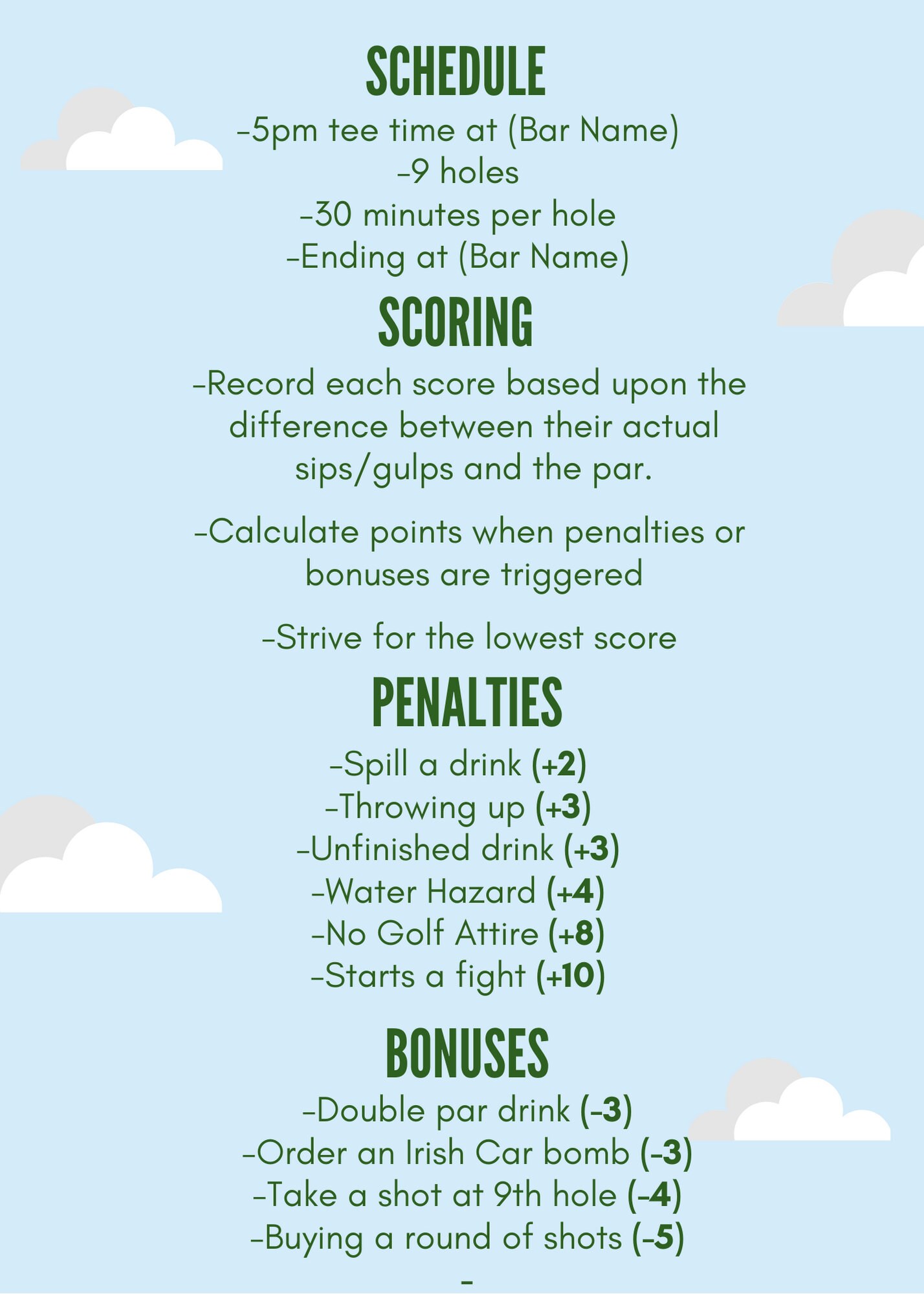Pub Bar Golf Scorecard - Etsy