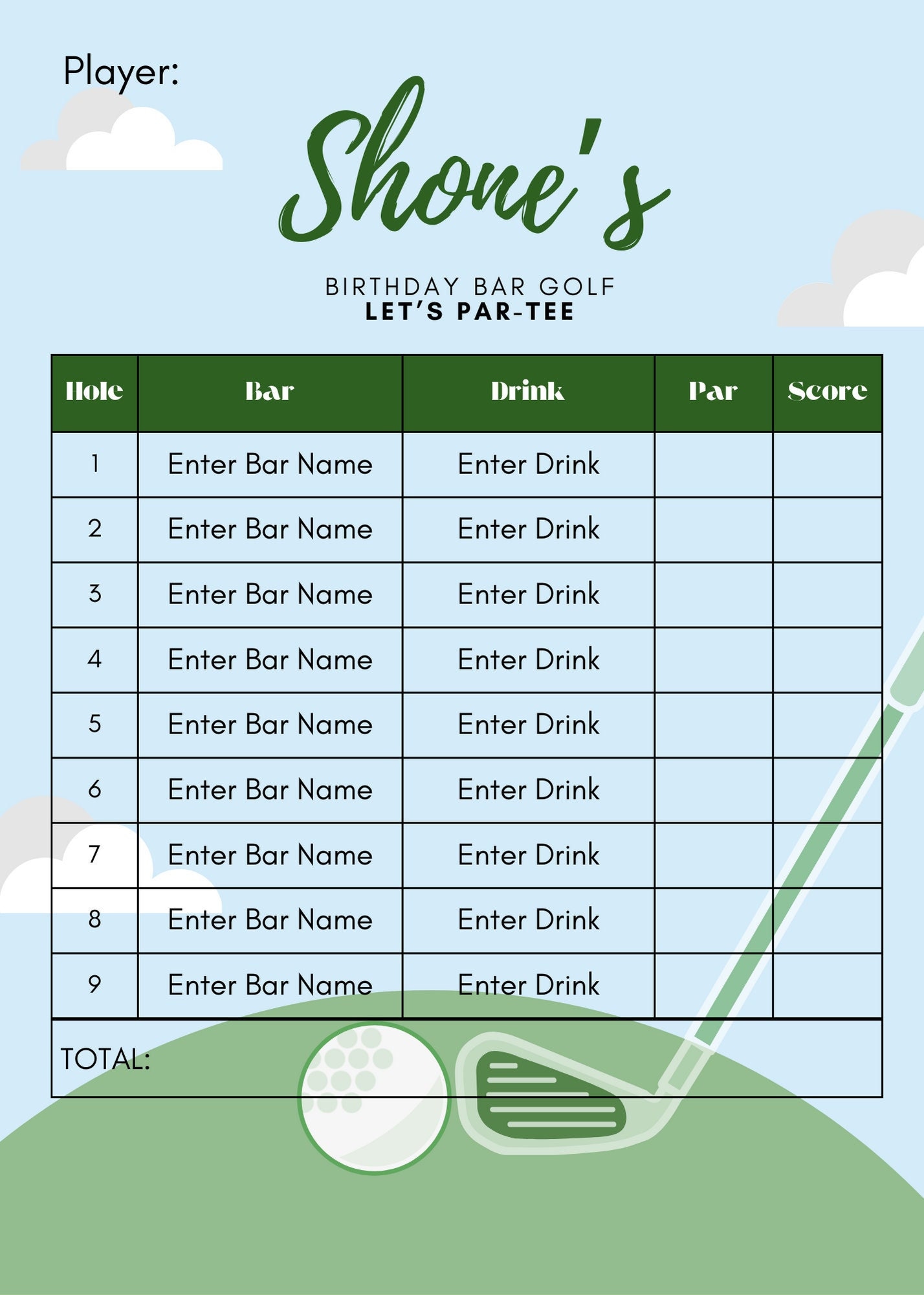 Pub Bar Golf Scorecard - Etsy