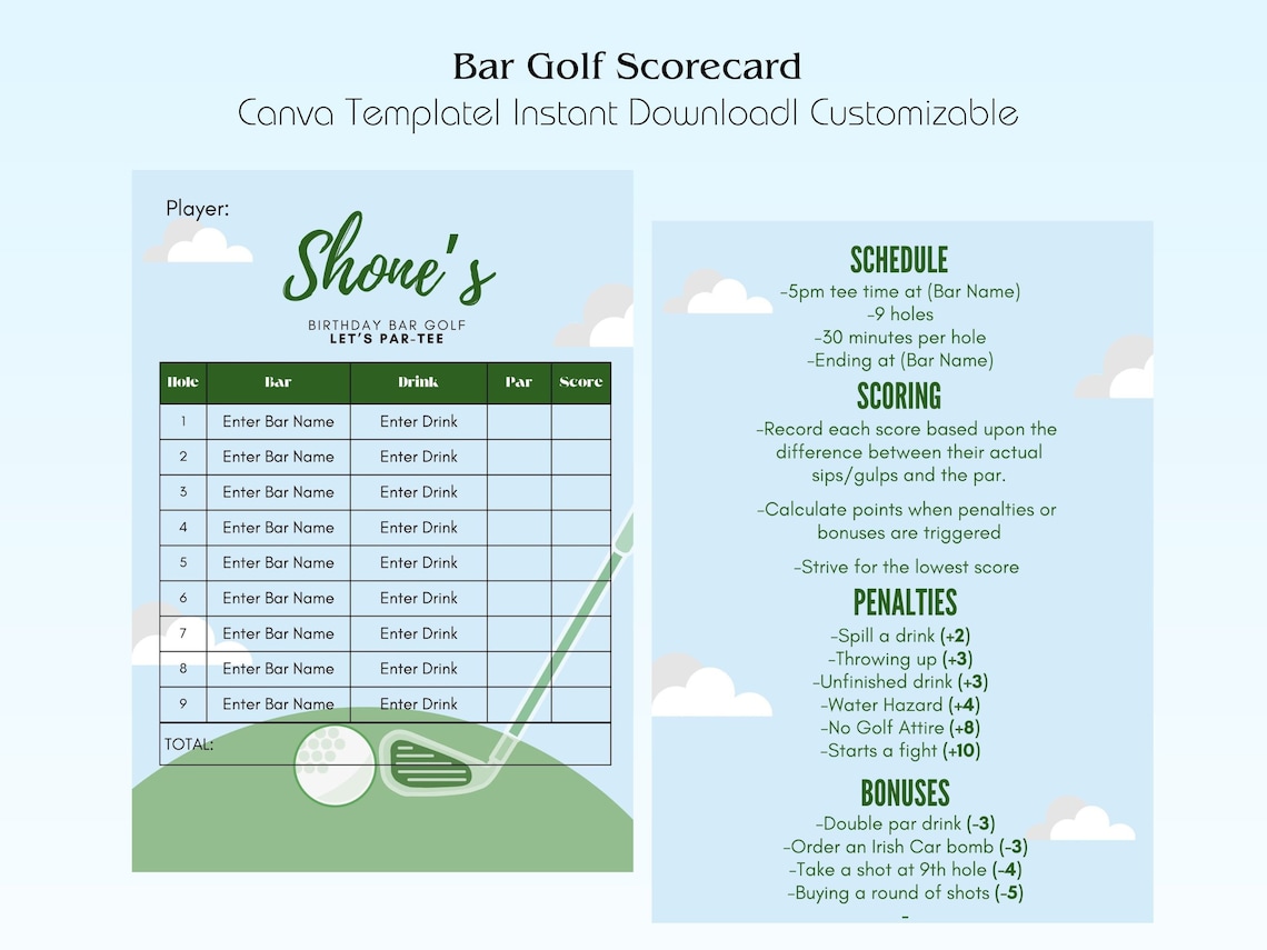 Pub Bar Golf Scorecard - Etsy