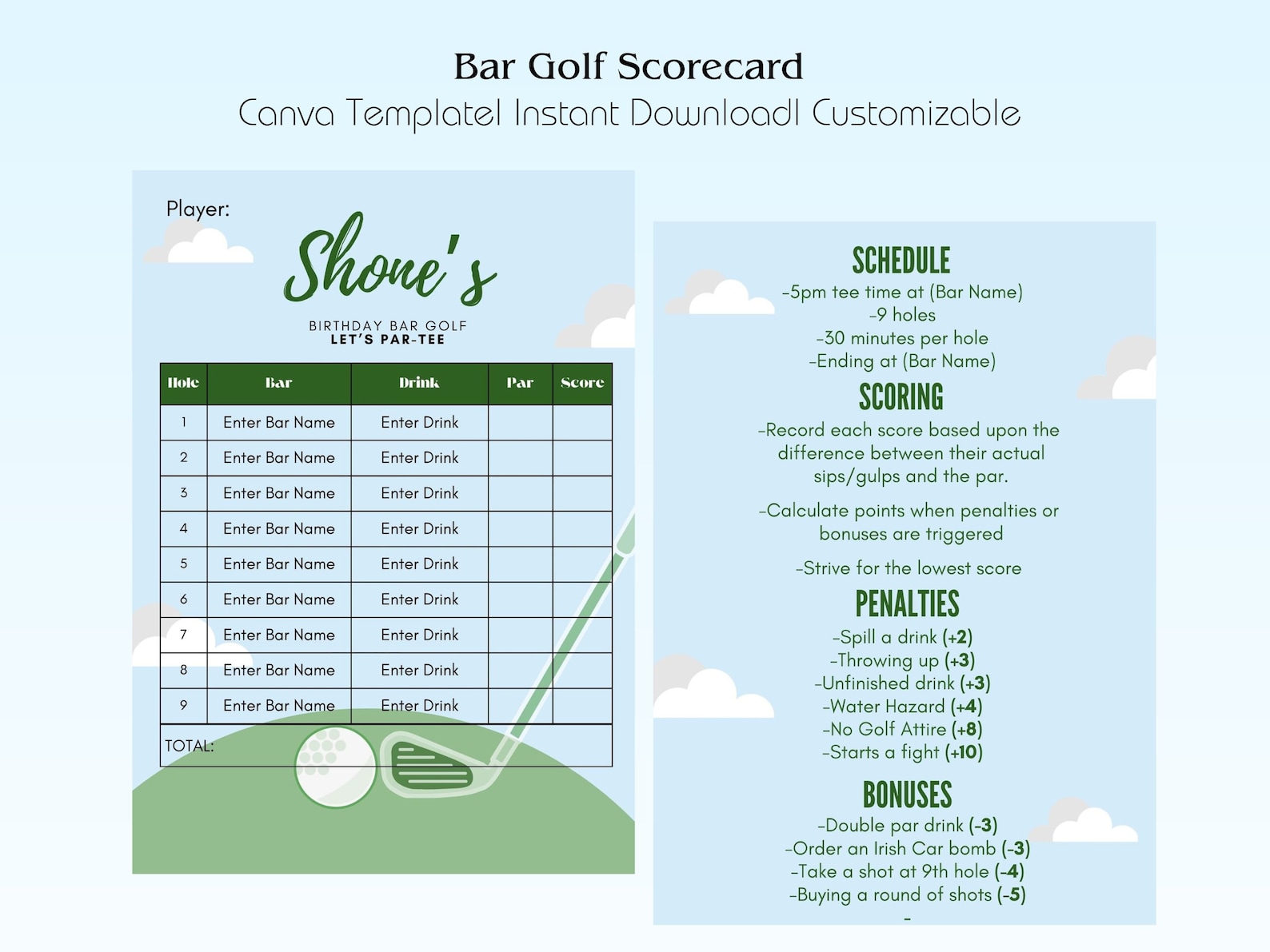 Pub Bar Golf Scorecard - Etsy