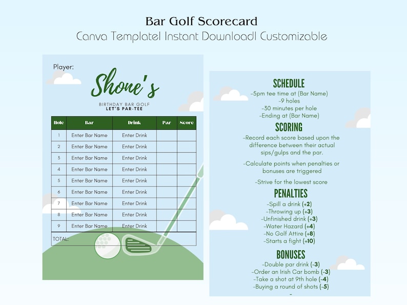 Pub Bar Golf Scorecard - Etsy