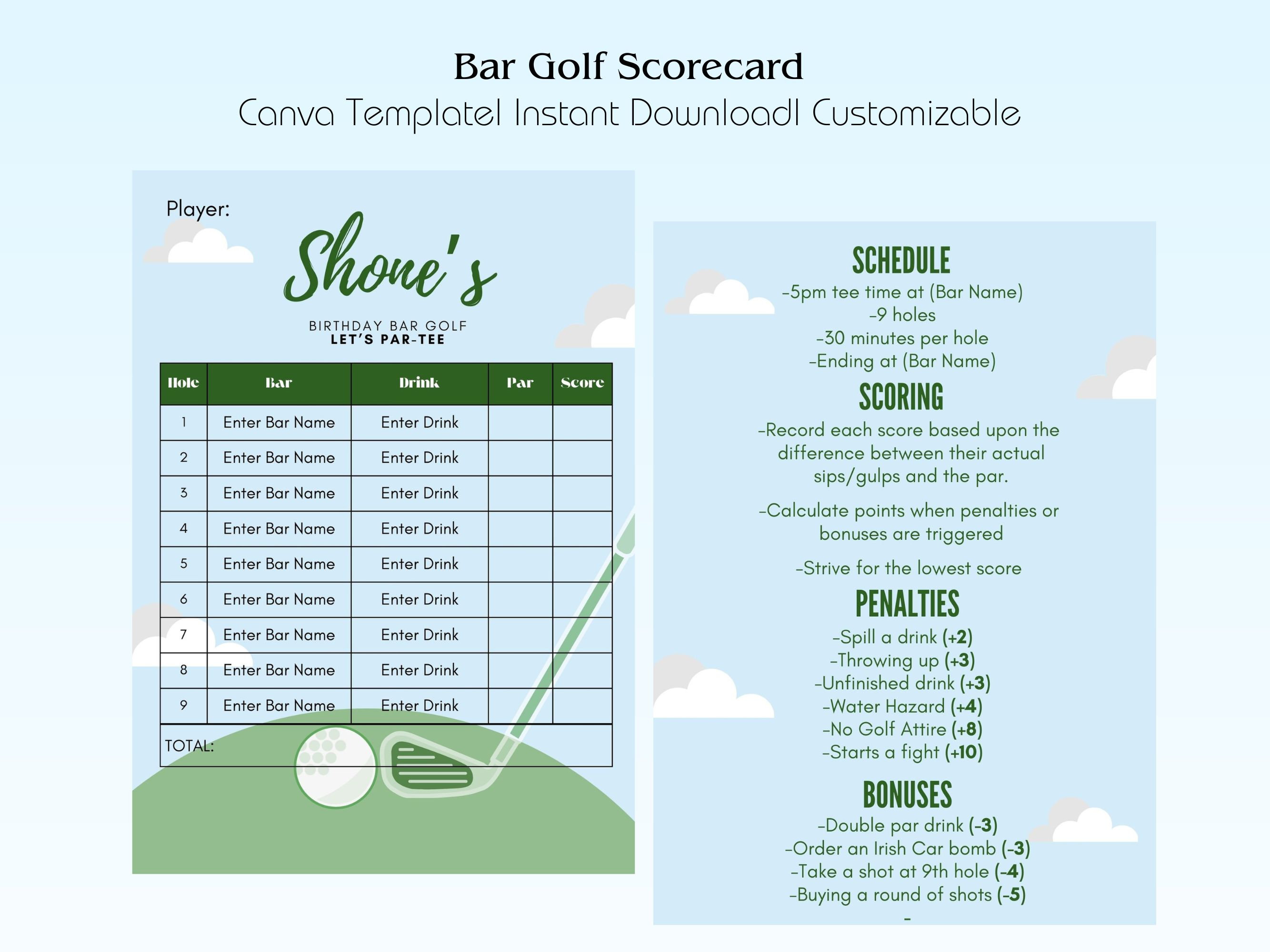 Pub Bar Golf Scorecard - Etsy
