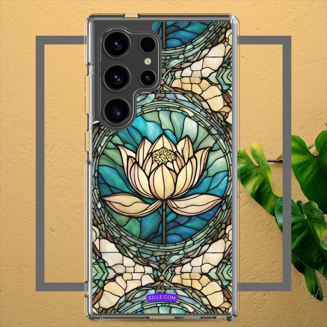 Samsung Galaxy Phone Case Lotus Flower Stained Glass, Handmade Clear Phone Case for Samsung ...