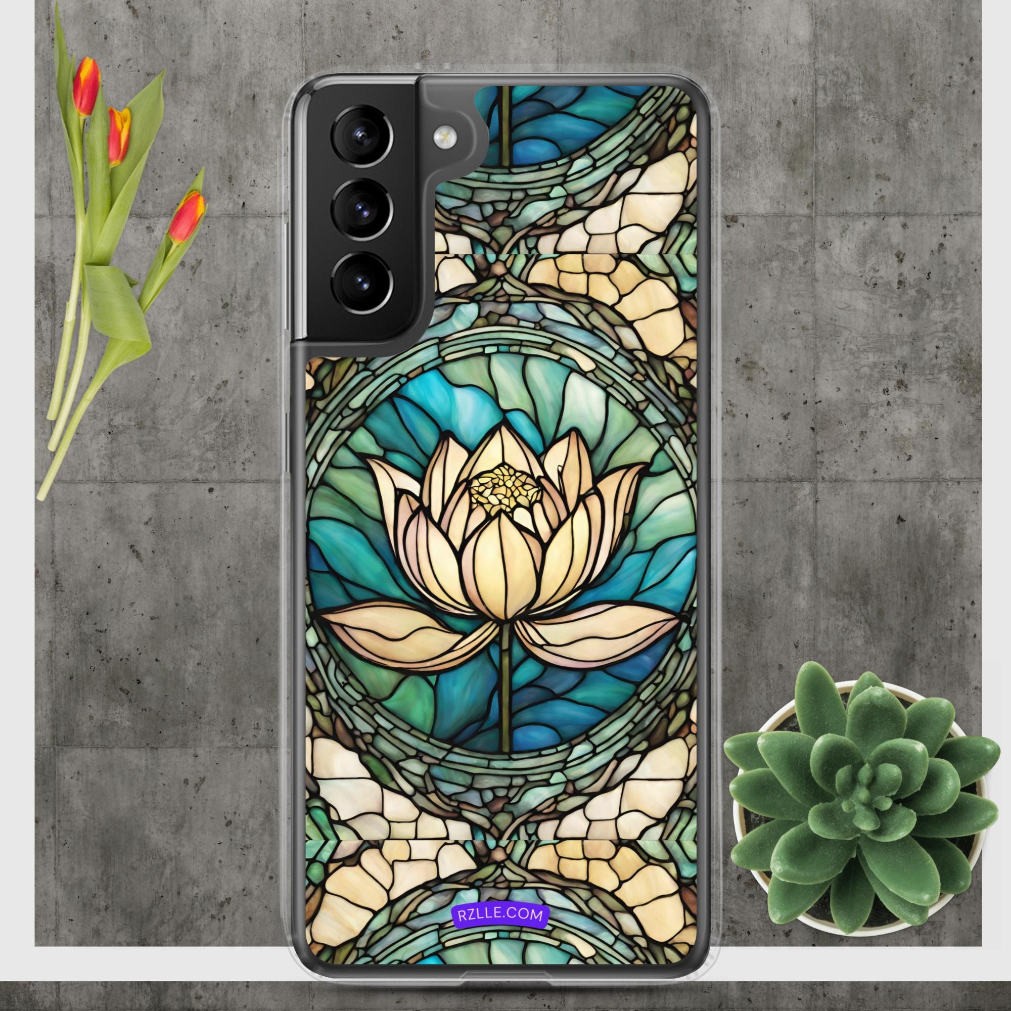 Samsung Galaxy Phone Case Lotus Flower Stained Glass, Handmade Clear ...